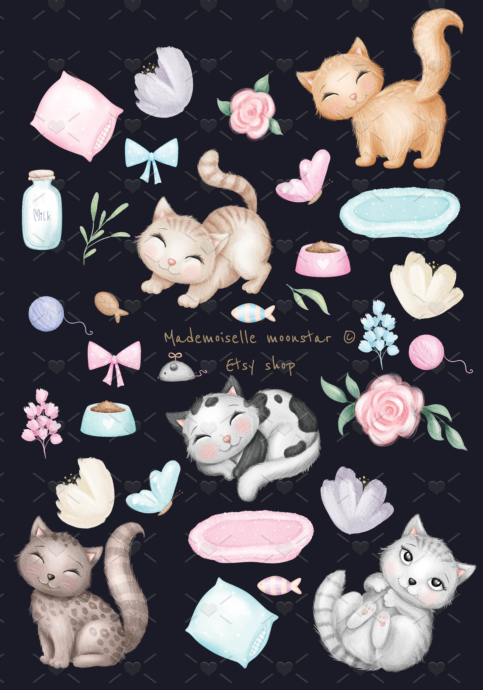 Cute Cats Clipart Set. Kittens Kitty Digital Clipart. - Etsy