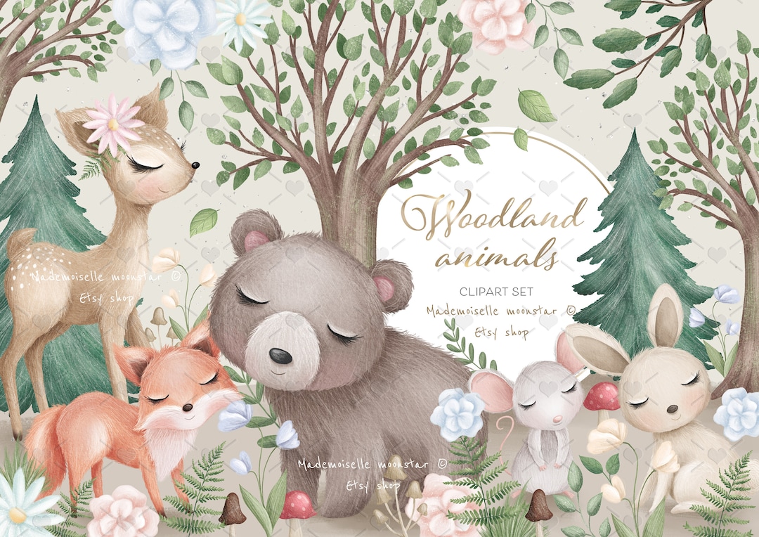 Cute Forest Animals Clipart, Woodland Animals Clipart. 300 Dpi PNG ...