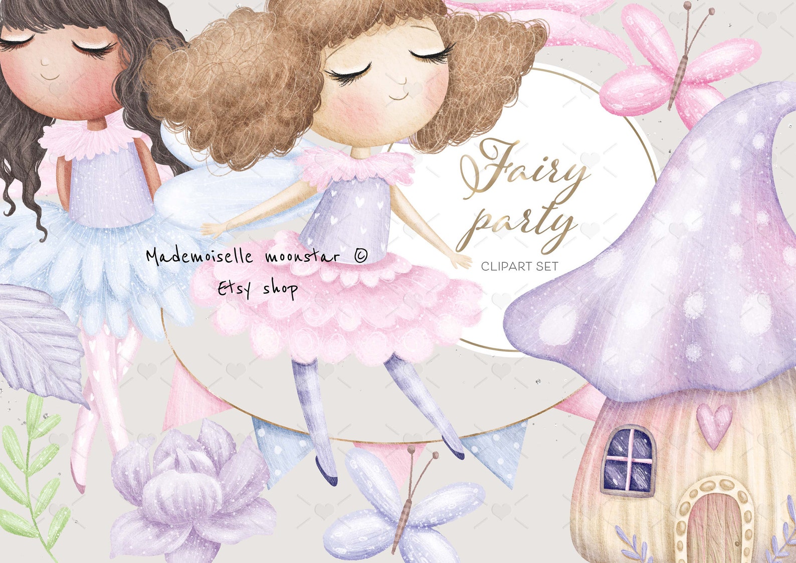 Fairy Spring Garden Party Clipart Set. Cute Watercolor Magic - Etsy