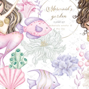 Little Mermaids Garden. Spring Garden. Pink Mermaid. Underwater Clipart ...