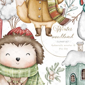 Winter Woodland Clipart Set. Cute Forest Animals. Cozy Christmas ...