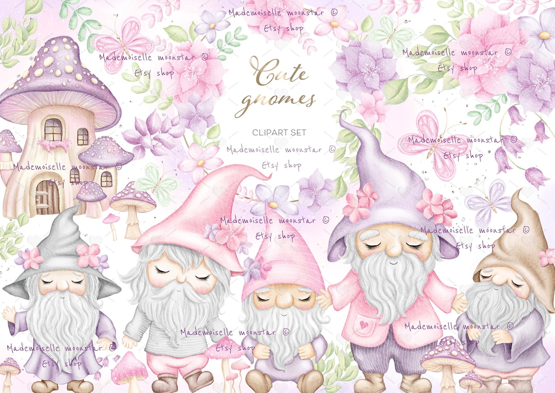 Cute Gnomes Clipart Set. Pink Gnomes. Spring Garden Gnome. Gnome ...