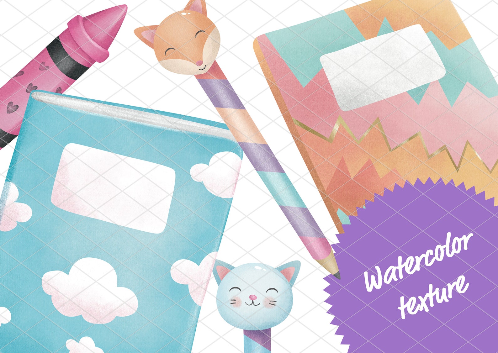 Watercolor Back to School Clipart School Supplies | Etsy