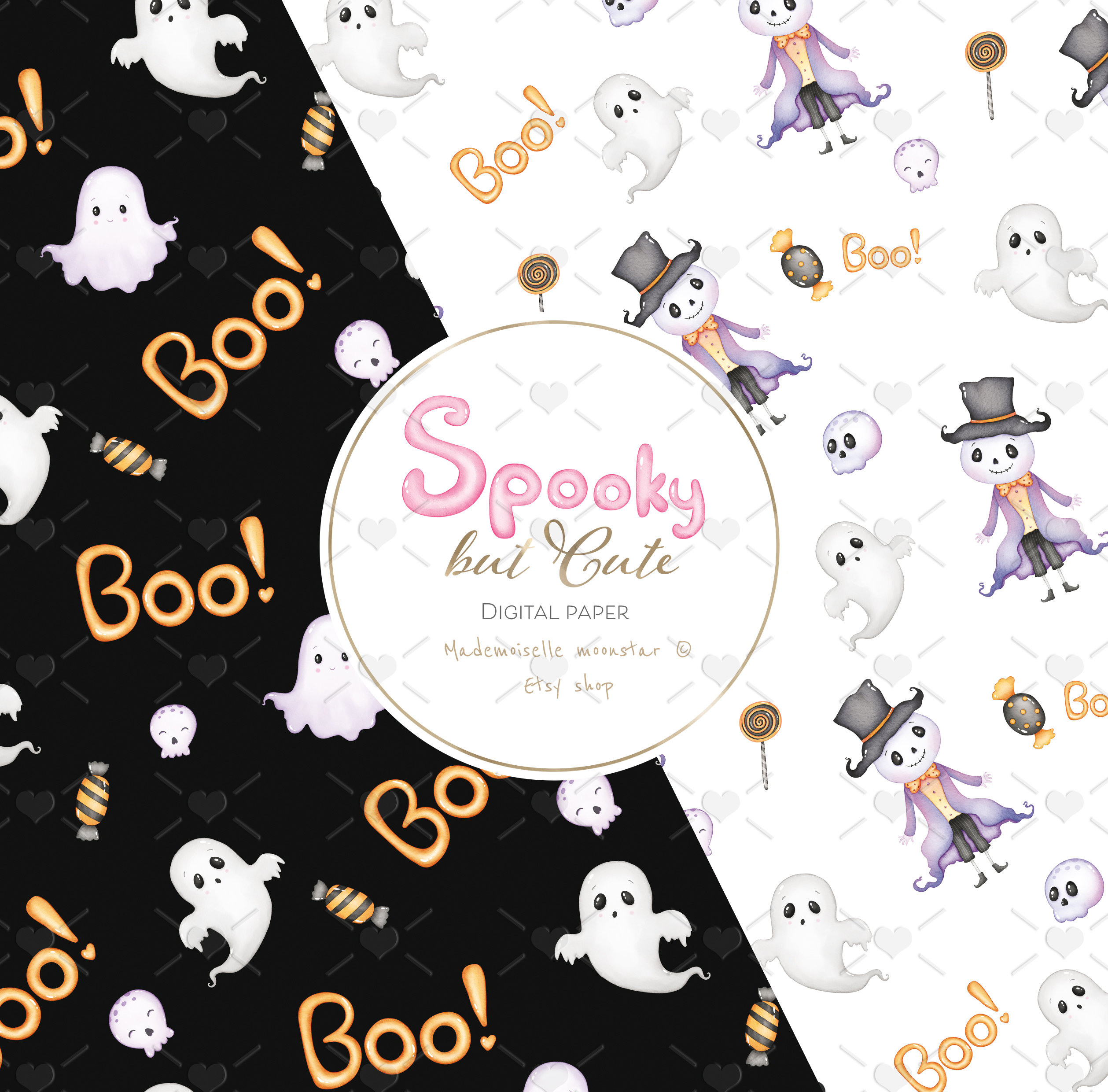 Seamless Digital Pattern Cute but Spooky Halloween. Digital Paper Set ...
