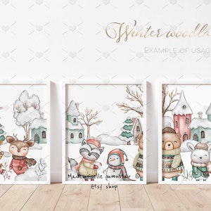 Winter Woodland Clipart Set. Cute Forest Animals. Cozy Christmas ...