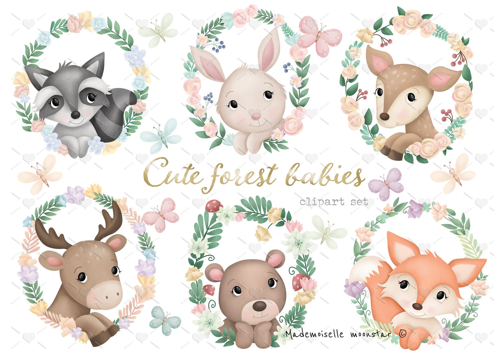 Cute Forest Babies Animals Clipart Set 300 Dpi PNG Files. | Etsy