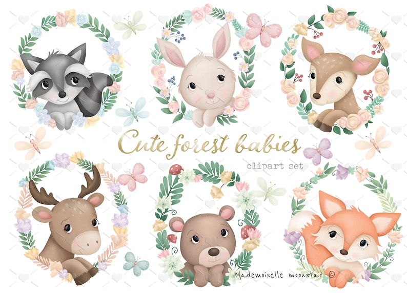 Cute Forest Babies Animals Clipart Set 300 Dpi PNG Files. | Etsy