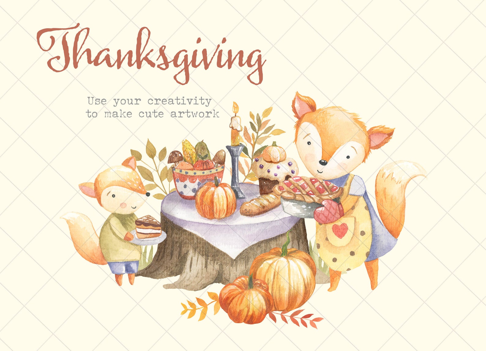 Watercolor Thanksgiving Clipart Set Forest Animals Turkey - Etsy