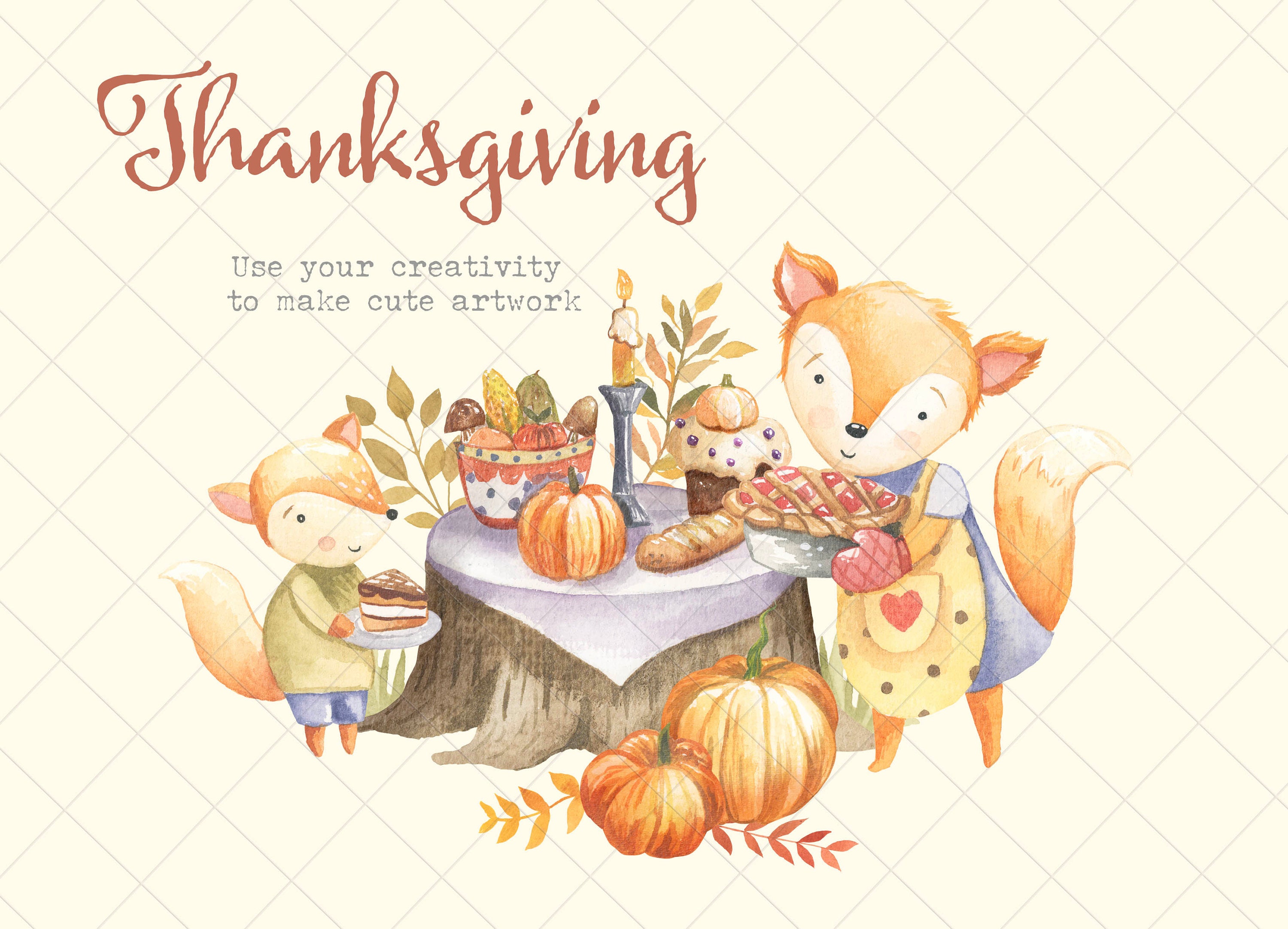 Watercolor Thanksgiving Clipart Set Forest Animals Turkey - Etsy