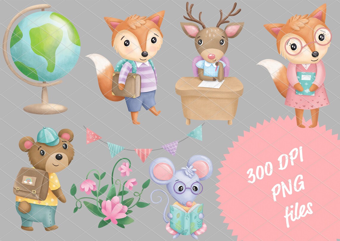 Watercolor Back to School Clipart Forest Animals Watercolor - Etsy