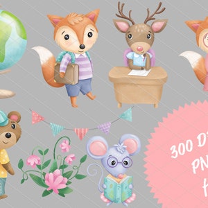 Watercolor Back to School Clipart, Forest Animals, Watercolor School ...