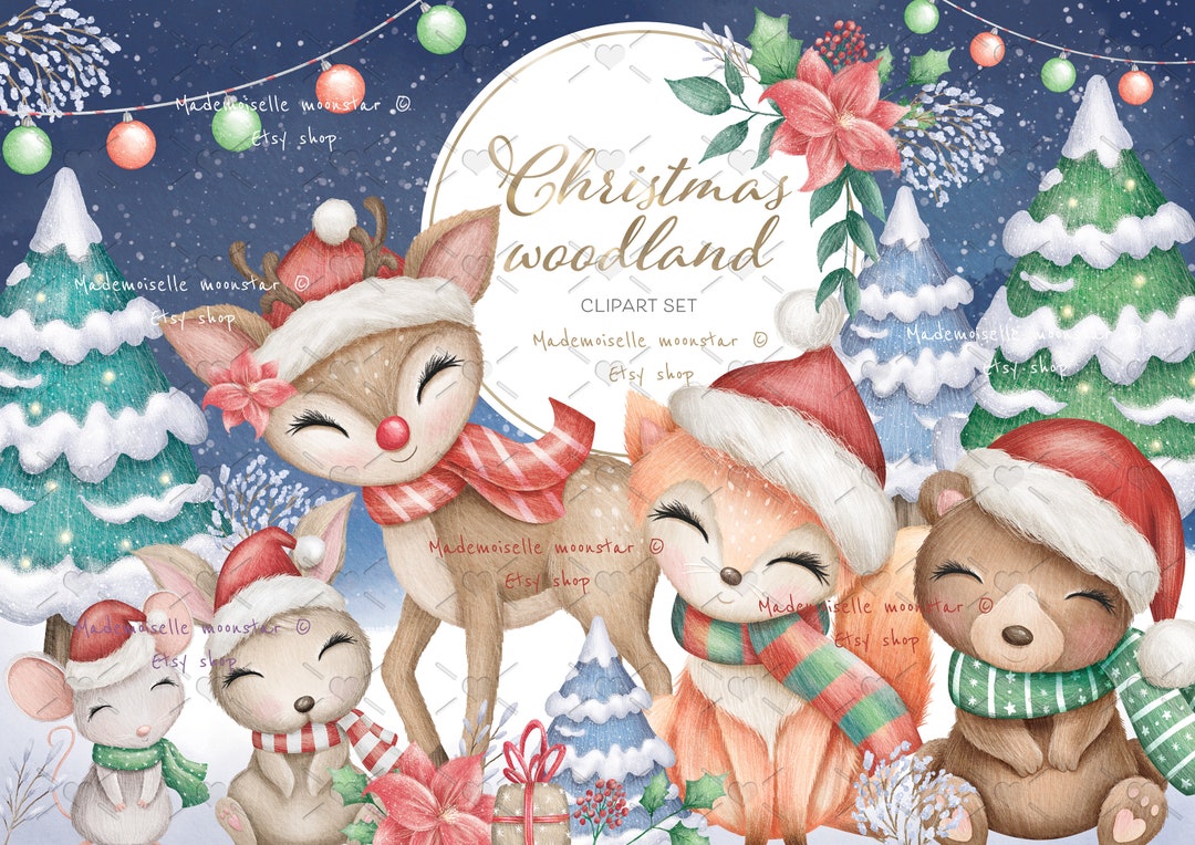 Christmas Forest Animals Clipart. Winter Wonderland. Woodland Animals ...