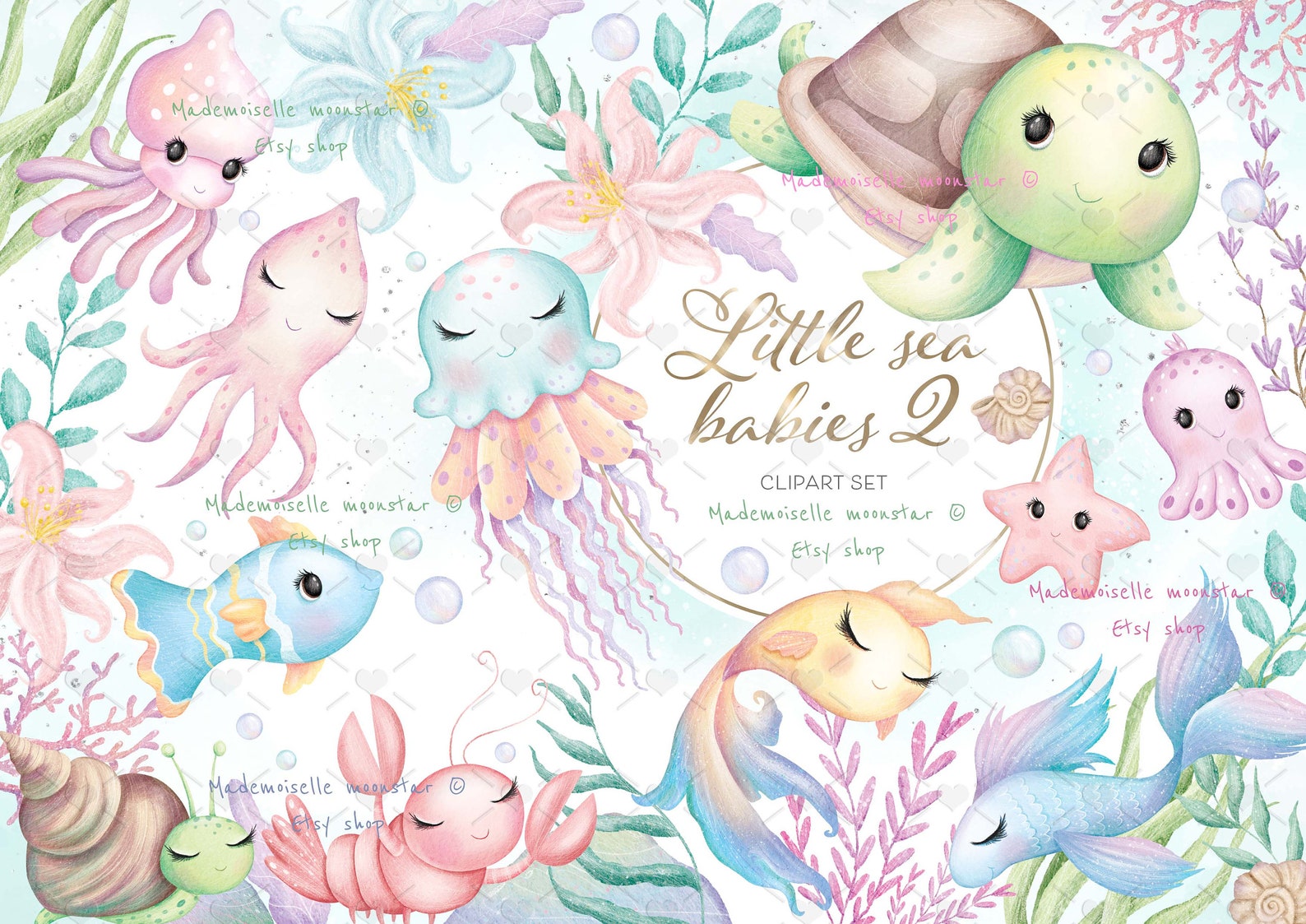 Little Sea Animals Clipart Part 2. Cute Sea Creatures - Etsy