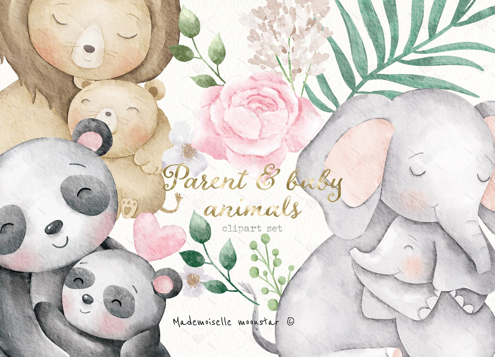 Mother and Baby Animals Watercolor Clipart Set. Panda - Etsy