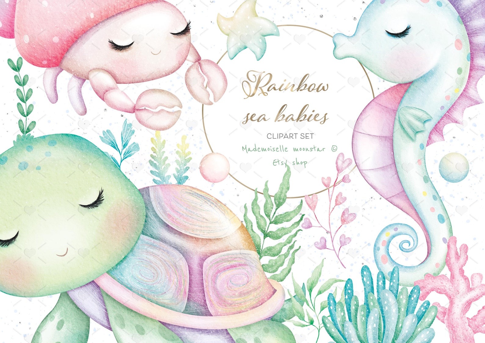 Rainbow Sea Babies Clipart. Cute Sea Creatures Digital PNG Files ...