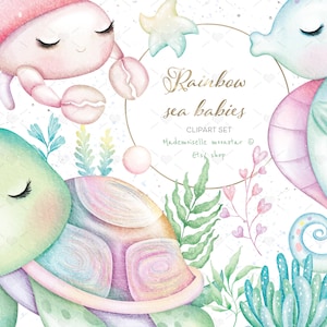 Rainbow Sea Babies Clipart. Cute Sea Creatures Digital PNG Files ...