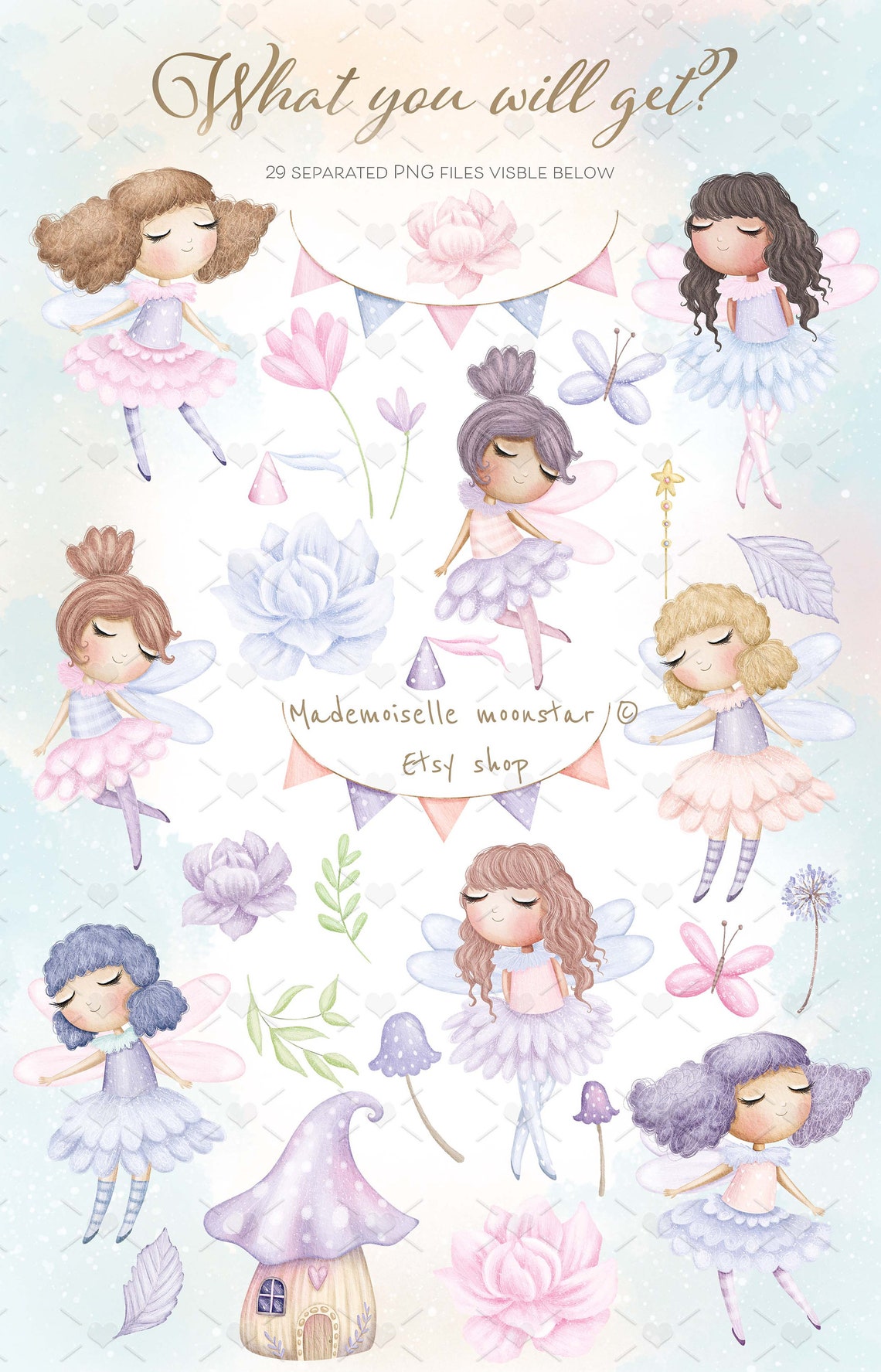 Fairy Spring Garden Party Clipart Set. Cute Watercolor Magic - Etsy