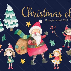 Christmas Watercolor Clipart Set, Santa and Elf, Xmas Clipart, Santa ...