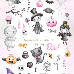 Cute, Pink Halloween Clipart. Ghost, Witch, Monster, Sceleton, Black ...
