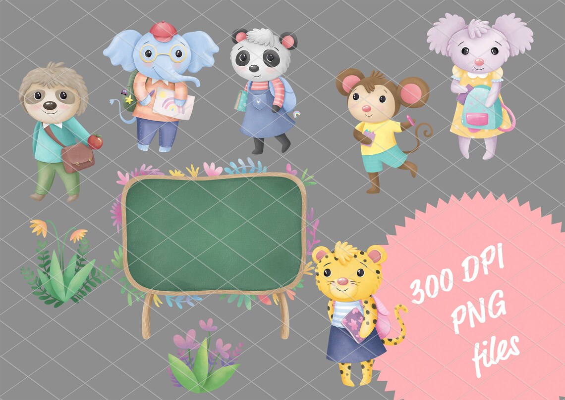 Watercolor Back to School Clipart Jungle Animals School - Etsy