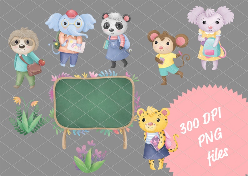 Watercolor Back to School Clipart, Jungle Animals, School Clipart ...