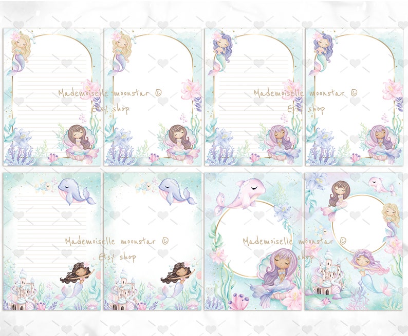 Printable Stationery, Little Mermaids. Printable Letter. Lined and ...