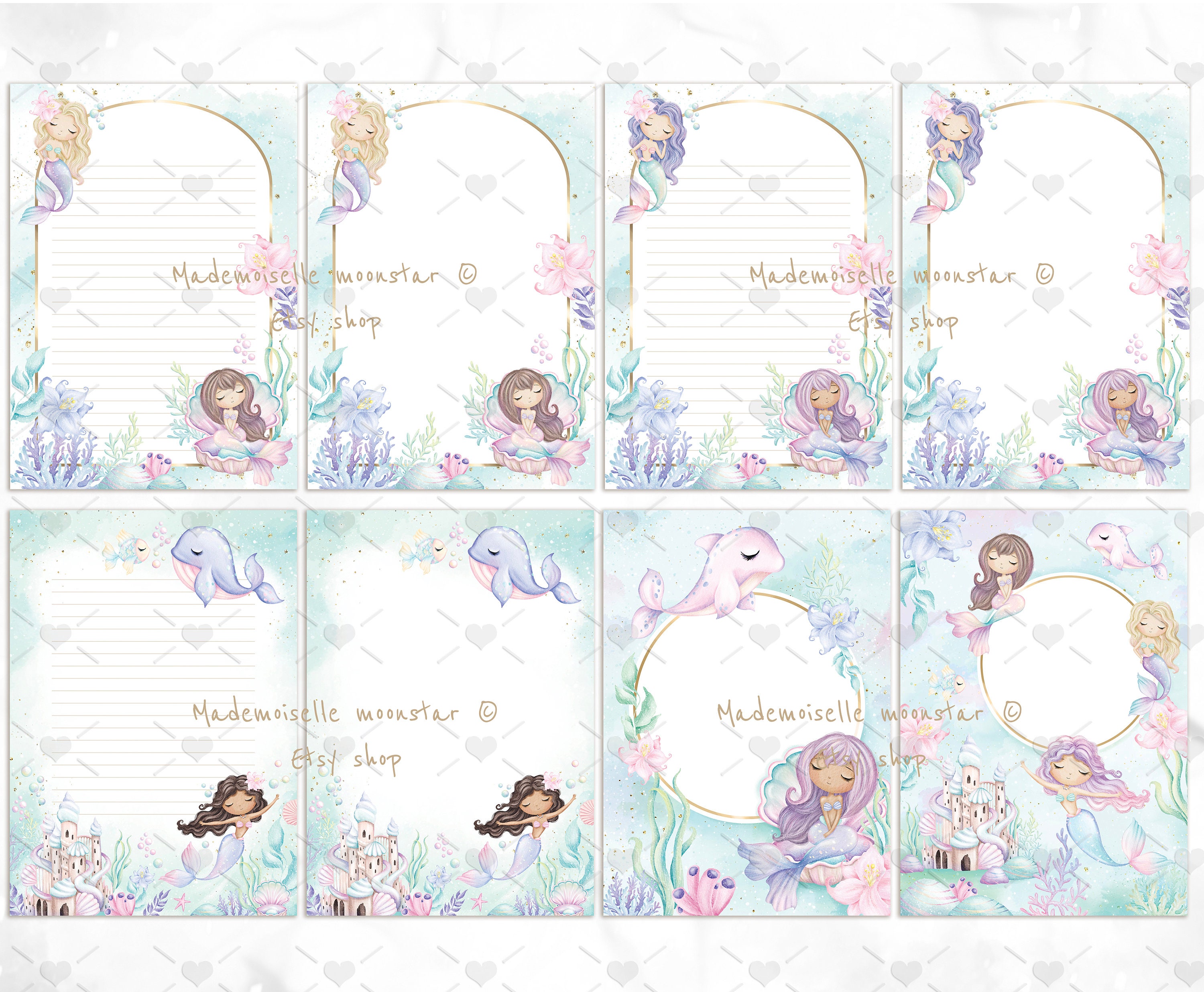 Printable Stationery, Little Mermaids. Printable Letter. Lined and ...