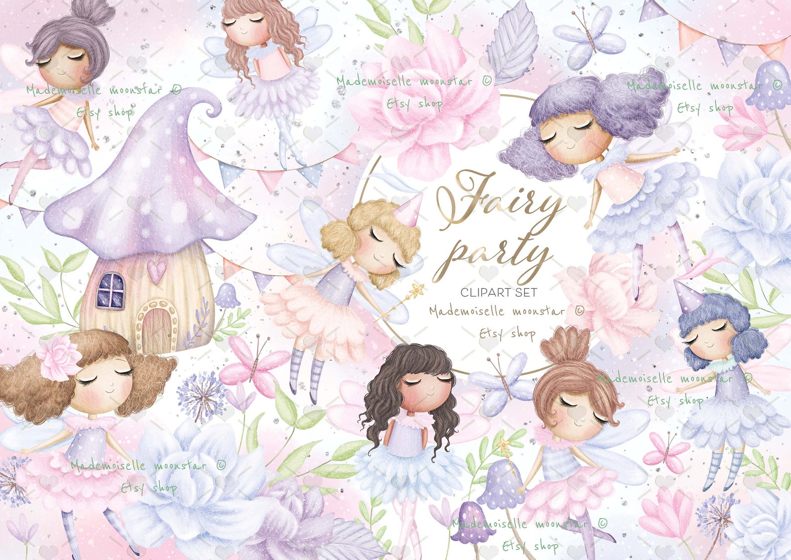 Fairy Spring Garden Party Clipart Set. Cute Watercolor Magic - Etsy