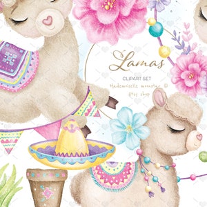 Cute Pastel Lama Clipart. Alpaca Clipart. Mexican, Fiesta, Alpaca Party ...