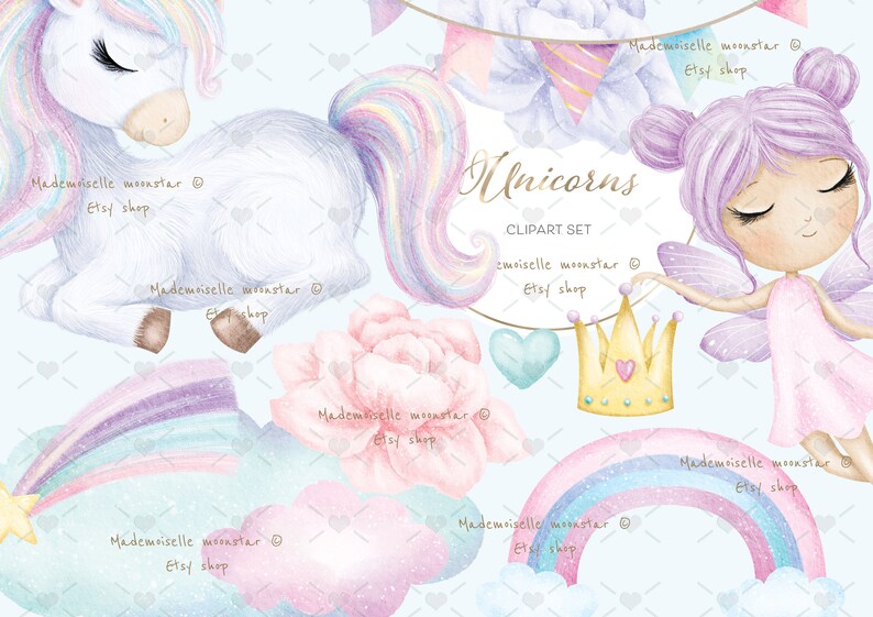 Unicorns and Fairies Clipart Set. Rainbow, Pony, Princess Fairy ...