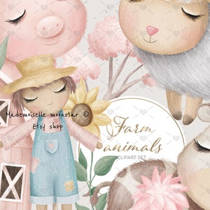 Cute Farm Animals Clipart. Farm Animals Pig, Cow, Horse, Dog, Sheep ...