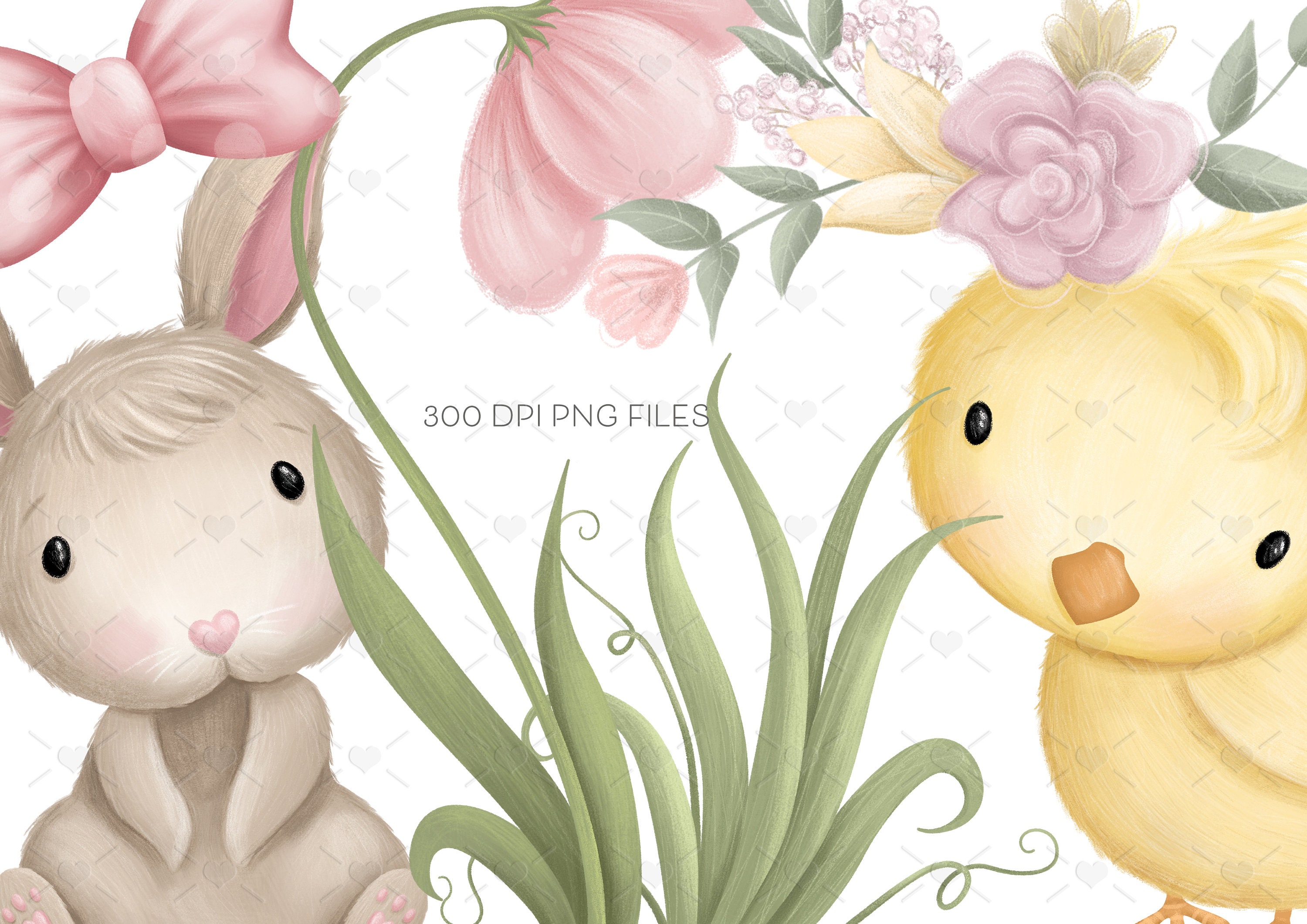Easter Bunny and Chicken Clipart. Cute Bunny Clipart. Spring - Etsy