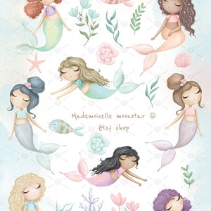 Cute Little Mermaids Clipart Set. Sea Girls, Underwater Clipart. Sea ...