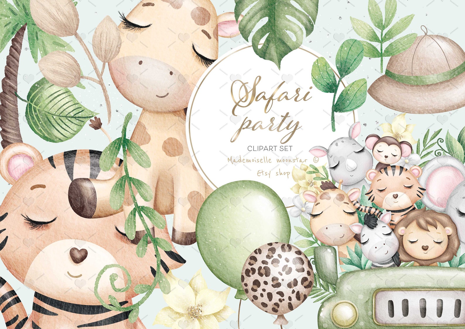 Cute Safari Animals Clipart Set. Safari Adventure Party. Lion, Zebra ...