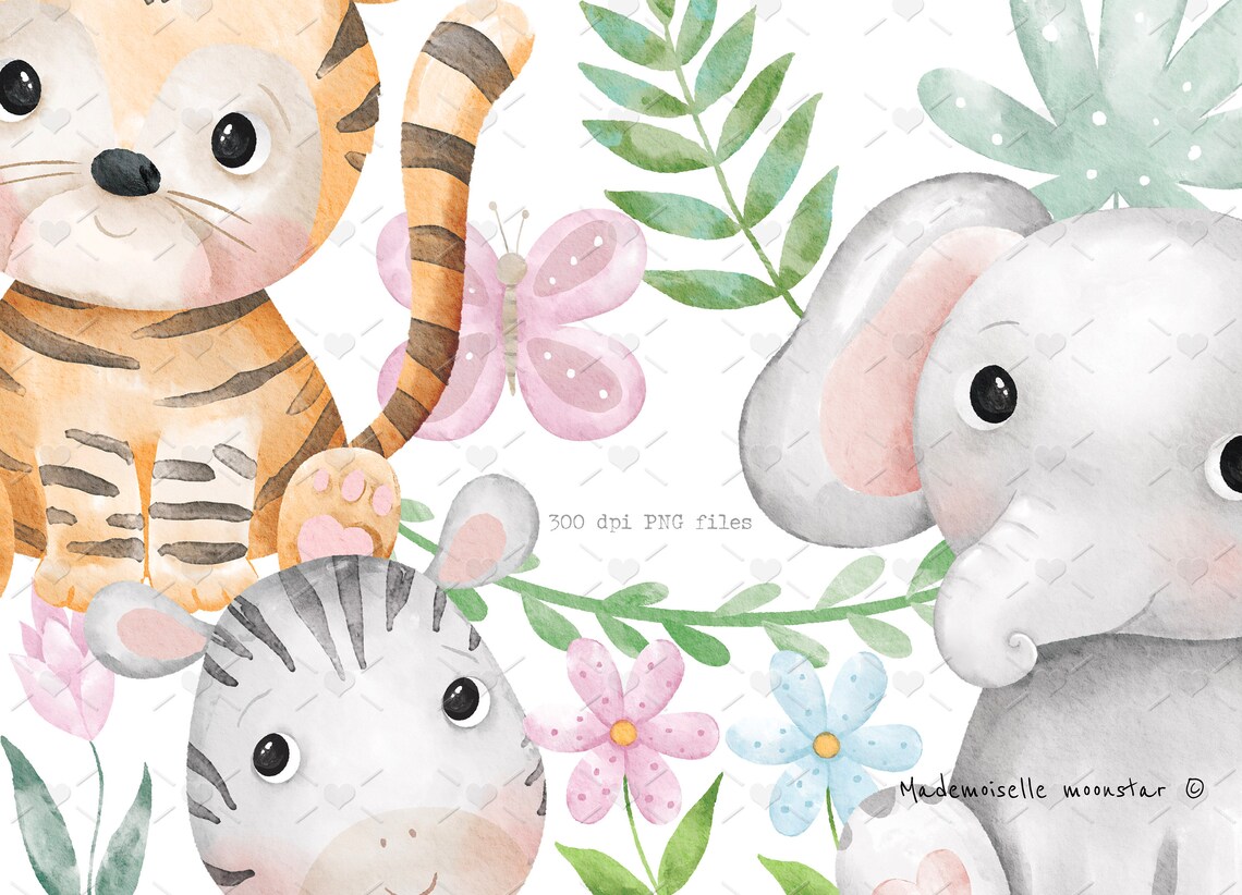 Jungle Animals Friends. Clipart Set for Commercial and Personal Use ...