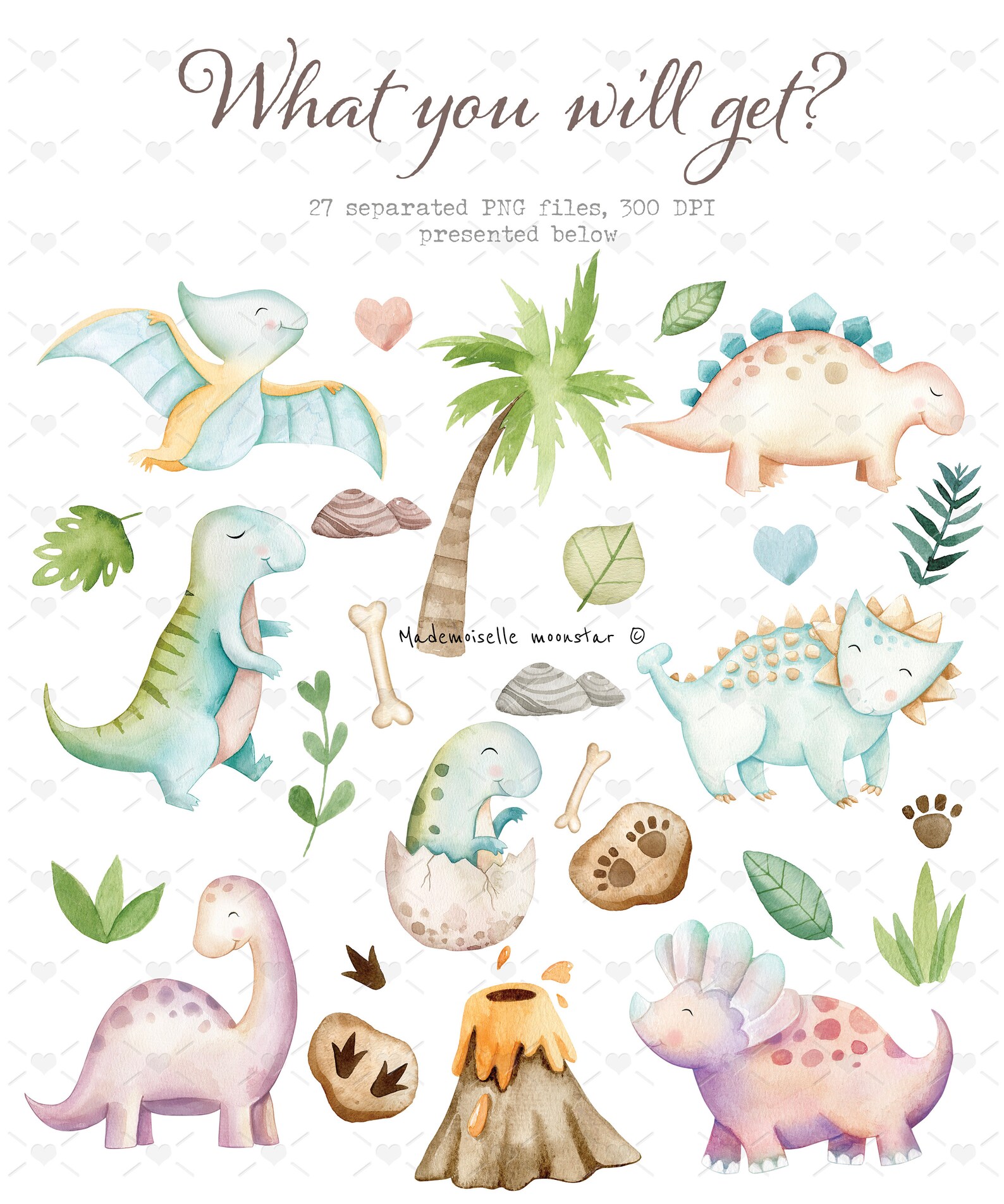 Watercolor Dinosaur Clipart Cute Baby Dinosaurs Dinosaur - Etsy