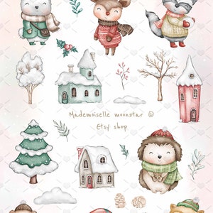 Winter Woodland Clipart Set. Cute Forest Animals. Cozy Christmas ...