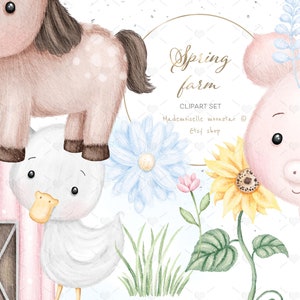Spring Farm Animals. Farm Life, Cow, Horse, Pig, Donkey, Sheep, Dog ...