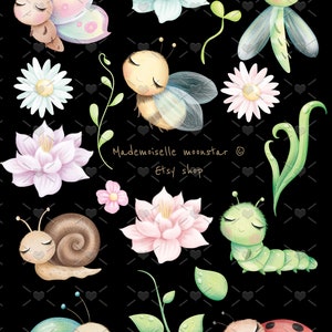 Cute Bugs Clipart Set. Bee, Ladybug, Caterpillar, Snail, Butterfly ...