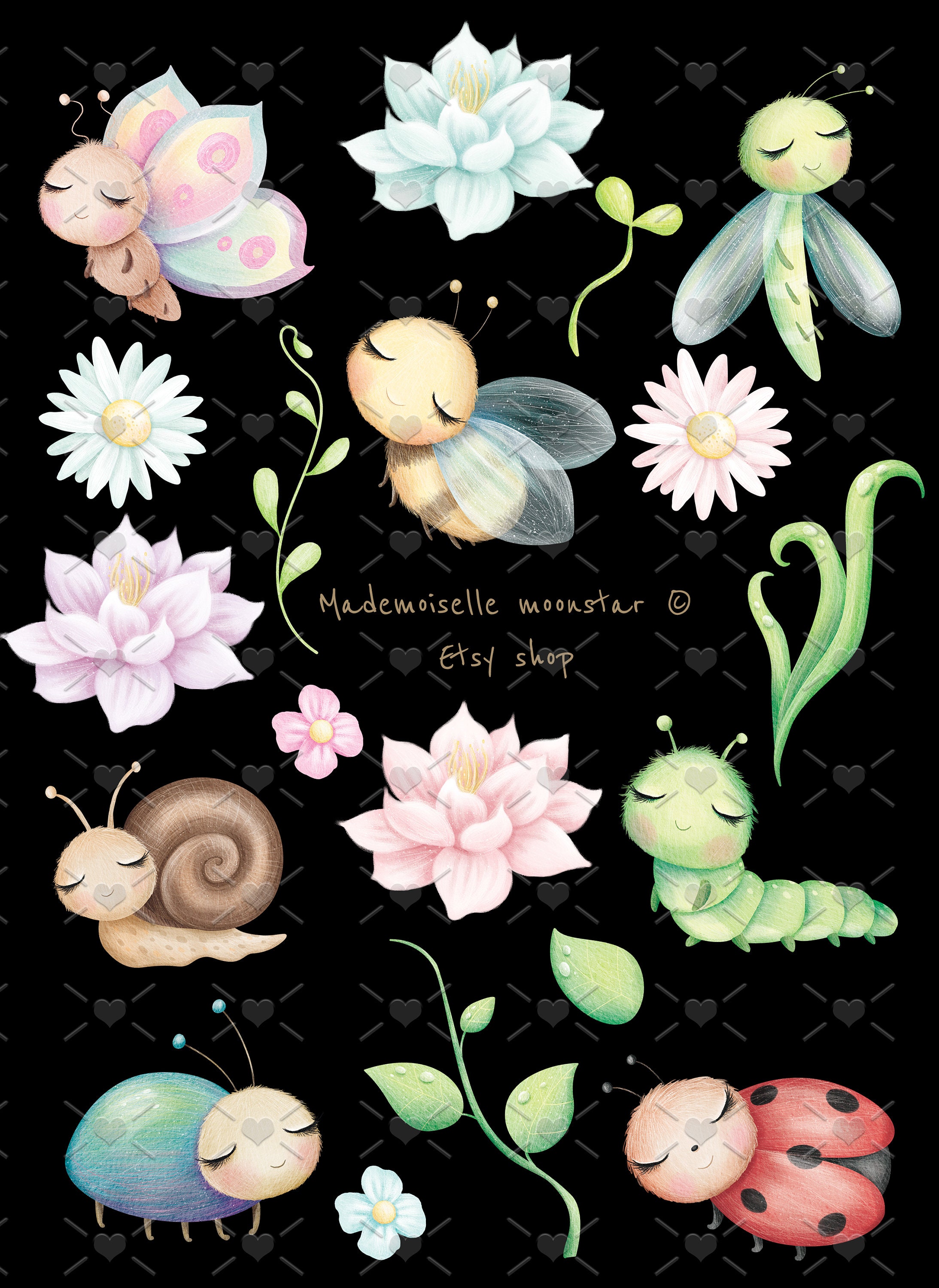 Cute Bugs Clipart Set. Bee Ladybug Caterpillar Snail - Etsy