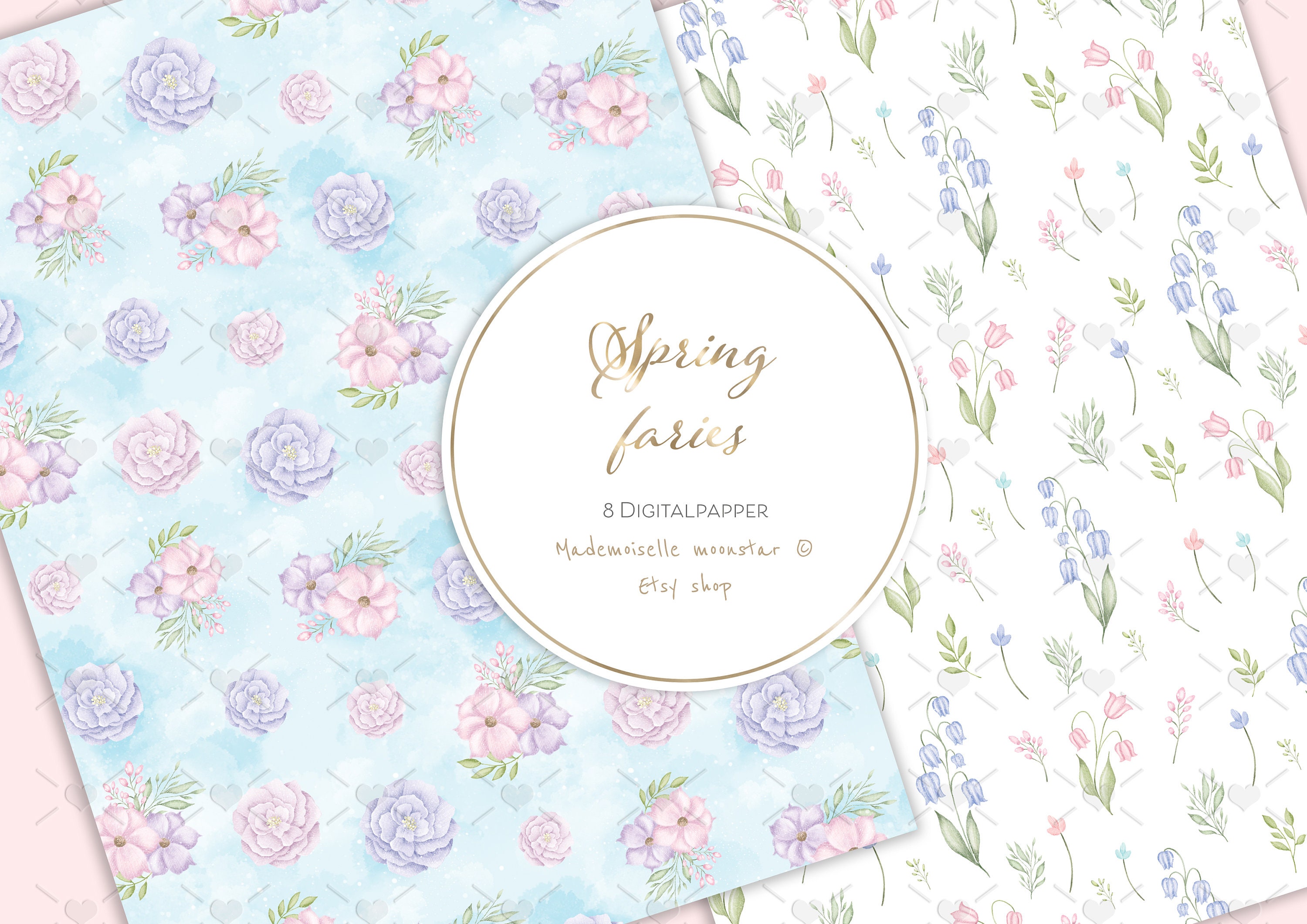 Cute Spring Fairy Digital Paper Pack. Digital Printable, Seamless Paper ...