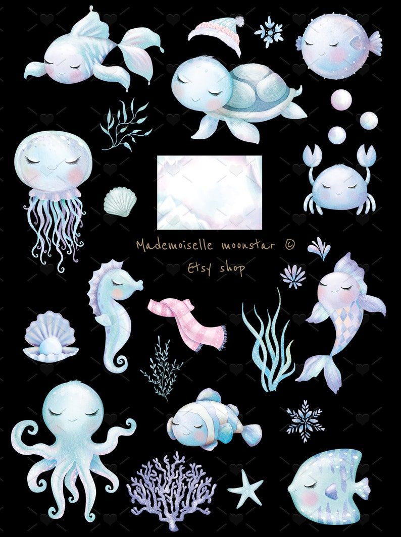 Little Winter Sea Animals Clipart. Cute Sea Creatures Digital - Etsy