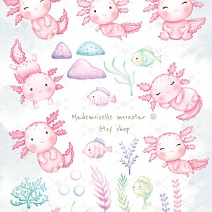 Cute Axolotl Clipart Set. Watercolor Cute Water Animal. Fishes. 300 DPI ...