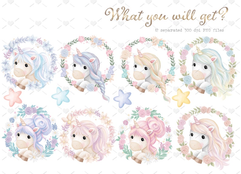 Cute Unicorn Babies Clipart Set. Unicorn Png Files. 300 DPI Commercial ...