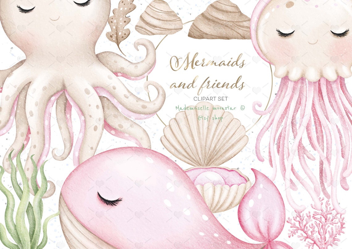Little Sea Animals Clipart. Cute Sea Creatures Digital PNG Files ...