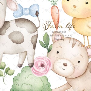 Cute Farm Animals Clipart Set. Pig, Cow, Dog , Cat, Sheep, Horse PNG ...