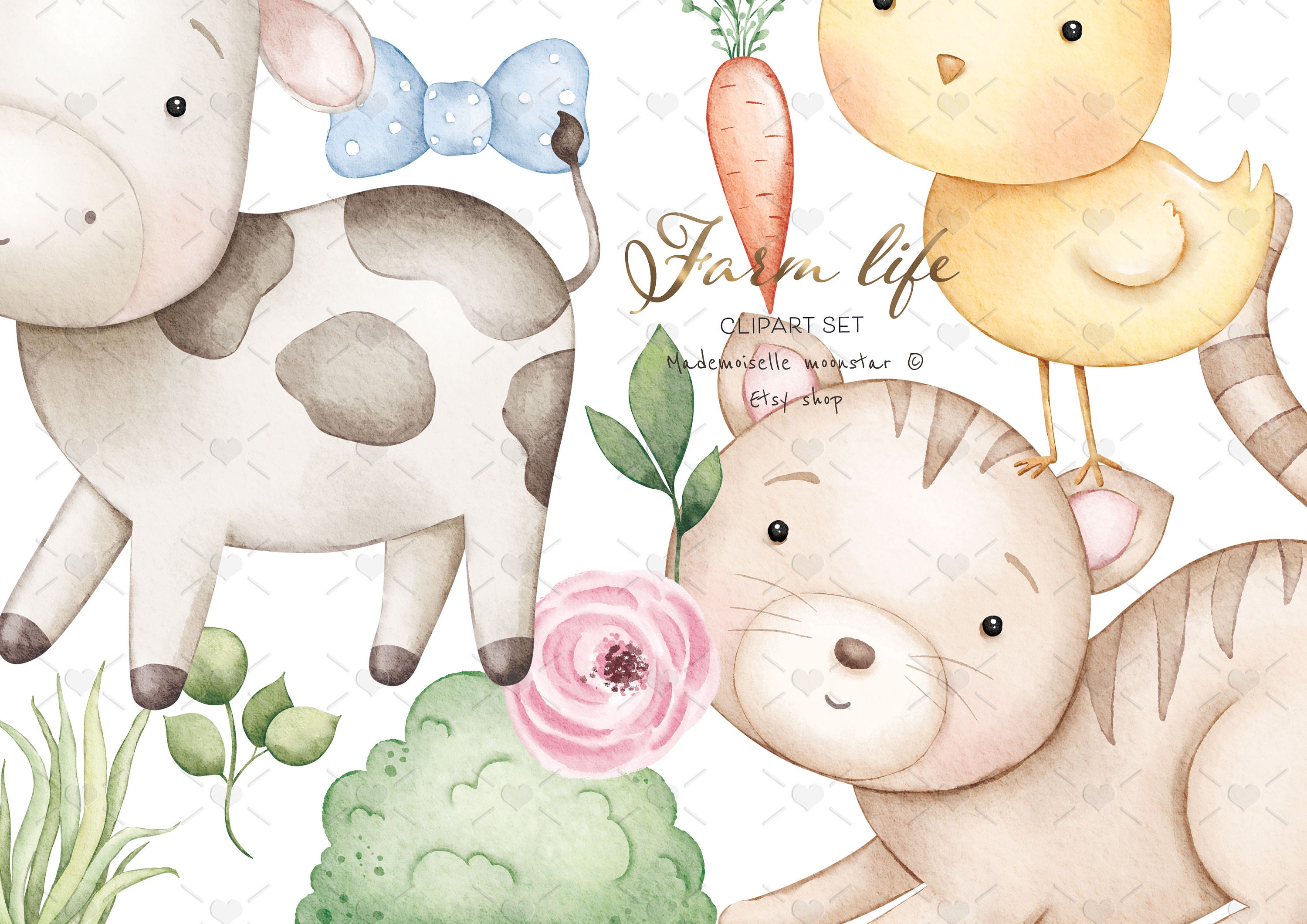 Cute Farm Animals Clipart Set. Pig Cow Dog Cat Sheep - Etsy Canada
