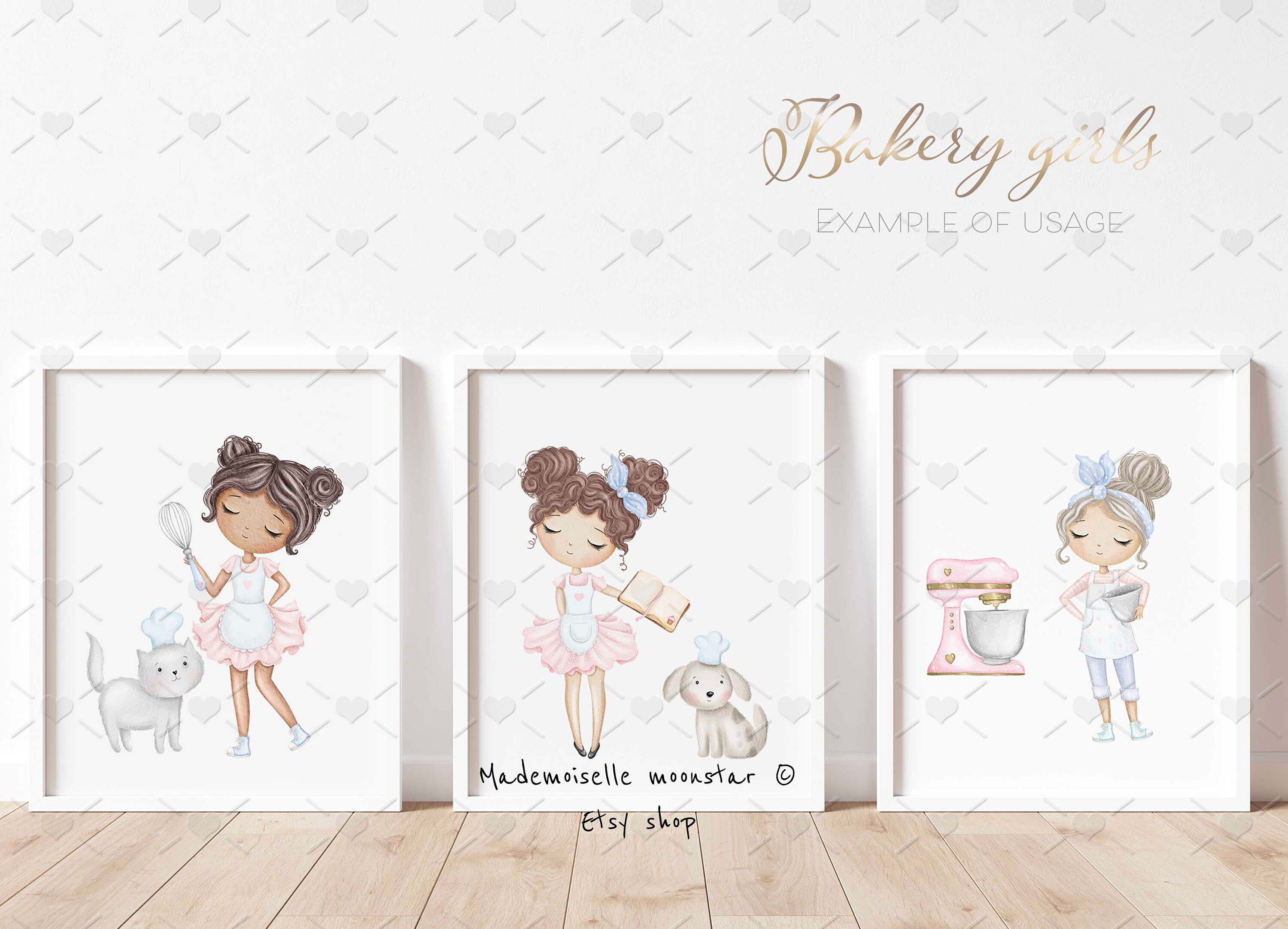 Baker Girls Clipart Set. Bakery, Sweets, Cookies, Kitchen PNG ...