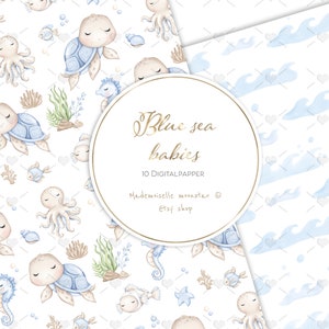 Digital Paper Blue Sea Animals. Nursery Boy Digital Paper Set. JPG ...
