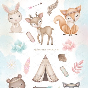 Boho Nursery Cute Clipart Set. Tribal Woodland Animals PNG Files ...